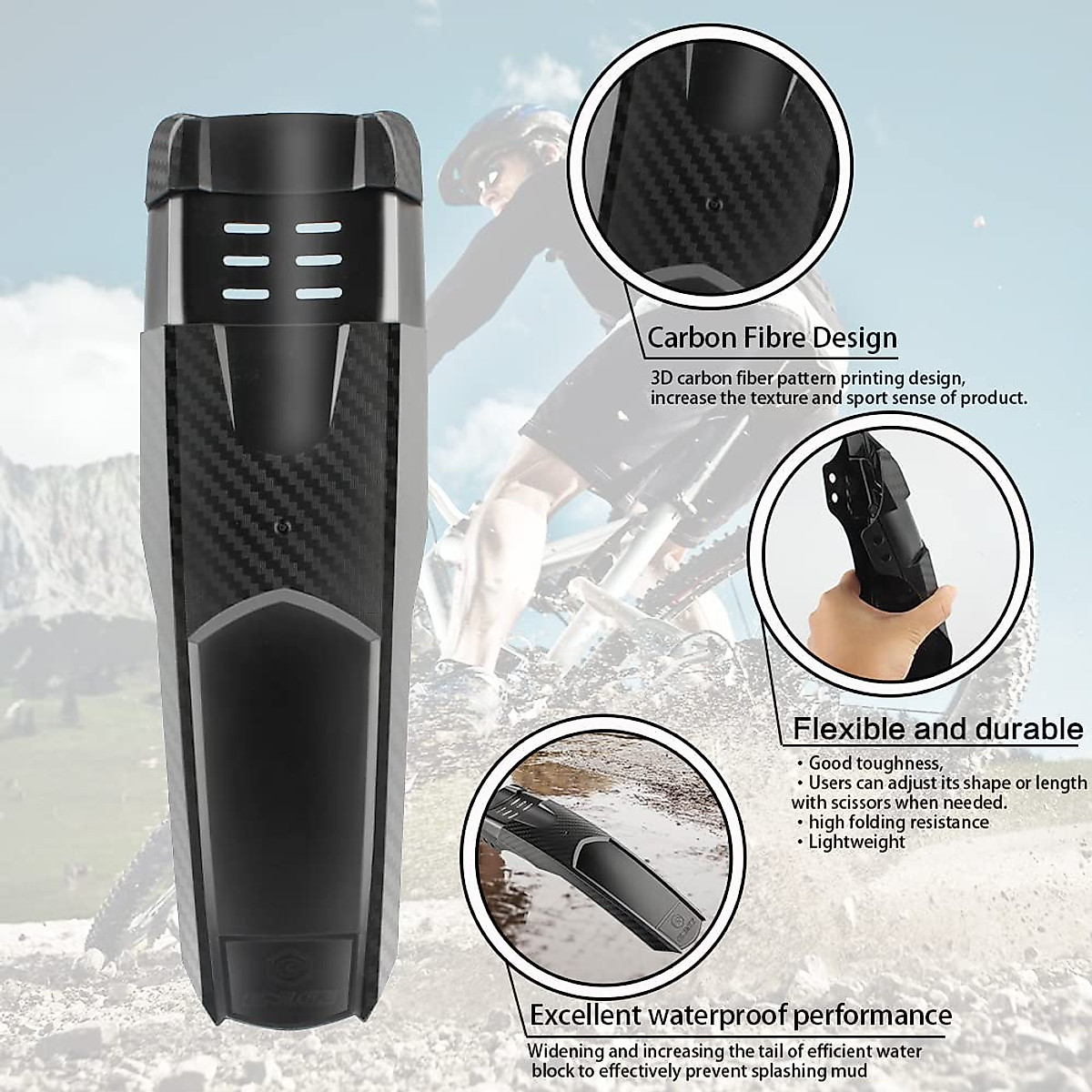 EZESO ESSENTIAL SKINCARE Mountain Bike Fender, MTB Mudguard, Front and Rear Bicycle Mudguard, Mud Guard Fits 20" 26" 27.5" 29" Universal Bike(2PCS)