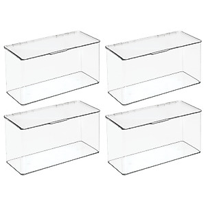 mDesign Plastic Bathroom Storage Organizer Box Containers with Hinged Lid for Vanity Drawers - Holds Lotions, Face Towels, Cotton Swabs, Soap, or Accessories - Lumiere Collection - 4 Pack - Clear