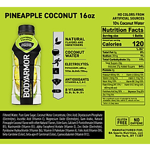 BODYARMOR Sports Drink Sports Beverage, Pineapple Coconut, Coconut Water Hydration, Natural Flavors With Vitamins, Potassium-Packed Electrolytes, Perfect For Athletes, 16 Fl Oz (Pack of 12)