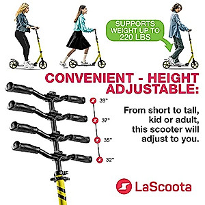 LaScoota Kick Scooter for Adults & Teens. Perfect for Youth 12 Years and Up and Men & Women. Lightweight Foldable Adult Scooter with Large 8” Wheels 220lbs (Regular (Teen), Yellow)