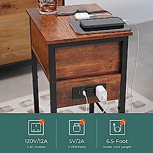Yoobure Nightstand with Charging Station, Side Table End Table with Large Drawer and Storage Shelf, Bed Side Table/Night Stand with USB Ports & Outlets, Rustic Bedside Tables for Bedroom, Living Room