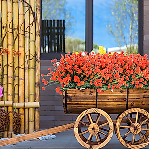 HAPLIA 8 Bundles Artificial Flowers, Fake Artificial Greenery UV Resistant No Fade Faux Plastic Plants for Wedding Bridle Bouquet Indoor Outdoor Home Garden Kitchen Office Table Vase (Orange Red)