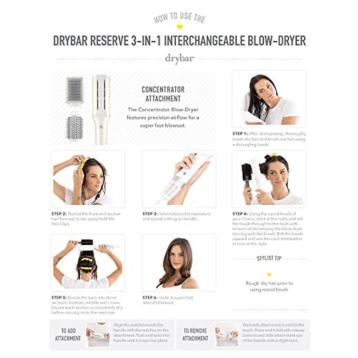 Drybar Reserve Interchangeable Blow Dryer | 3 Tools in 1, Endless Styles