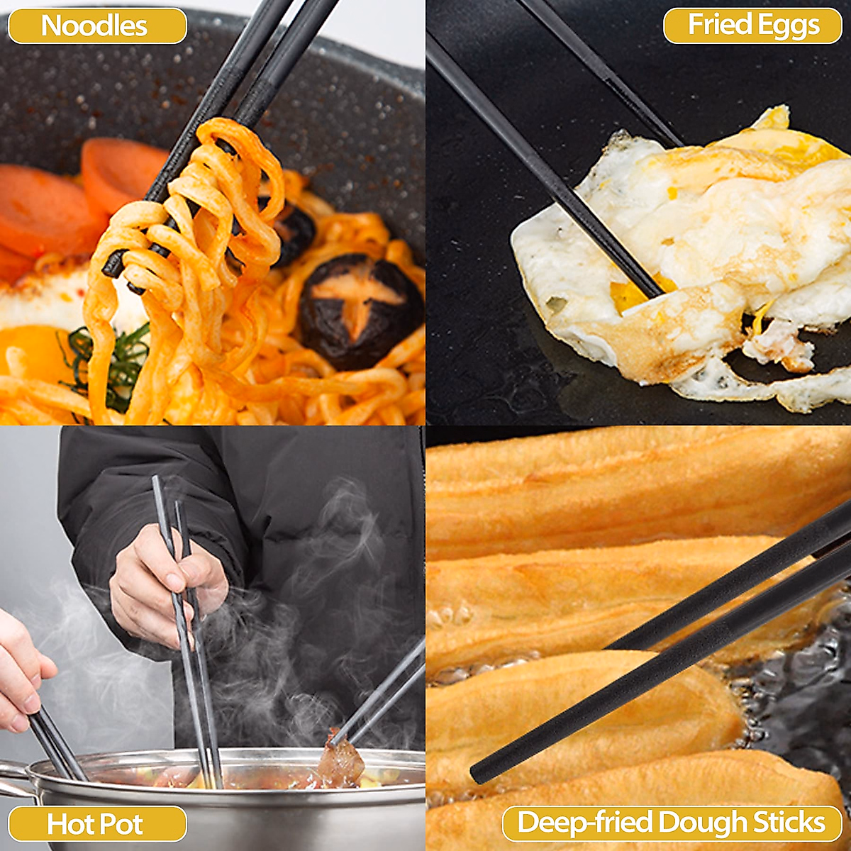 5 Pairs Fiberglass Chopsticks-Reusable Chopsticks Dishwasher Safe, 9.57 inch/24.3cm Matte Non-Slip Japanese Chinese Family/ Hotel/ Restaurant Chop Sticks, Hair ChopStick Christmas Gift Set, Black-B