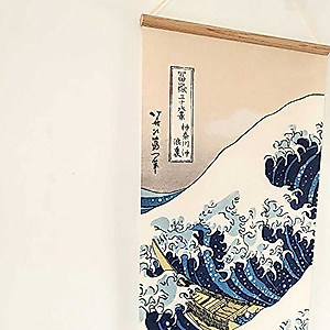 zhugege Japanese Traditional Art The Great Wave Off Kanagawa by Hokusai ,Hanging Poster with Wood Frames,Ready to Hang Decorative Wall 3 Piece Set (16''x32'' x 3)