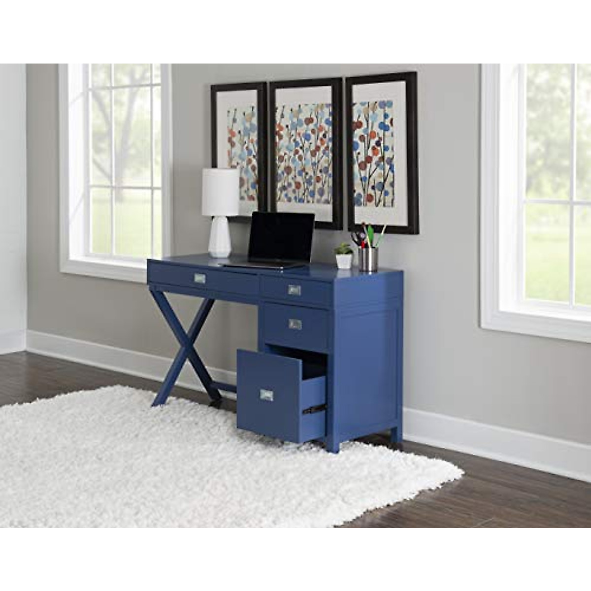 Linon Sadie Navy Blue Modern Classic Side Storage Desk