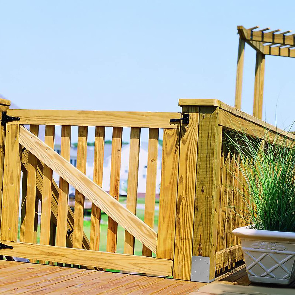 SPACEEUP 4x4 Post Base, Internal 3.5" x 3.5" Post Anchor 2pcs Adjustable Post Base Stainless Steel Concrete Post Anchor for Pavilion Deck Railing Support Decorative Anchor Plate