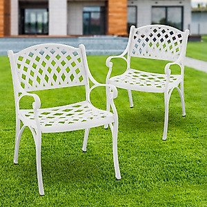 PATIO-IN Patio Chairs Set of 2, Outdoor Dining Chairs for All Weather Patio Dining Chairs Breathable Garden Outdoor Furniture for Backyard Deck, White Patio Bistro Chairs