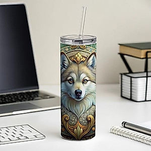 Pomsky Dog Art Nouveau Skinny Tumbler 20oz with Straw Insulated Water Bottle Gift