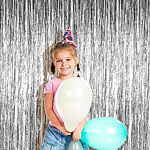 Zealor 8 Pack Foil Curtains Metallic Fringe Curtains Shimmer Curtain for Birthday Wedding Party Christmas Decorations (Silver)