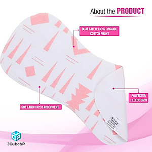 JCUBE&P Girl Burp Cloths - Organic Cotton & Fleece Burp Clothes - Soft & Absorbent Curvy Burp Rags - 5-Pack Contoured Set Burp Towels - Newborns & Infants Girl Burpy Cloths (Grace)