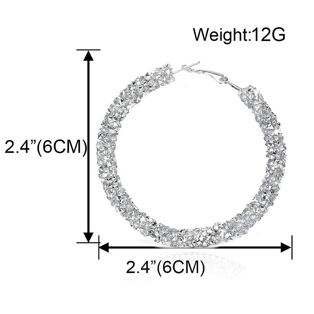 Silver Glitter Hoop Earrings for Women Bohemian Sparkle Resin Rhinestone Wrapped Big Hoop Dangle Earrings Jewelry