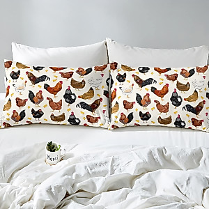 Feelyou Chicken Comforter Cover Cute Chicken Pattern Bedding Set for Boys Girls Children 3D Animals Theme Duvet Cover Room Decor Twin Size Quilt Cover 2Pcs