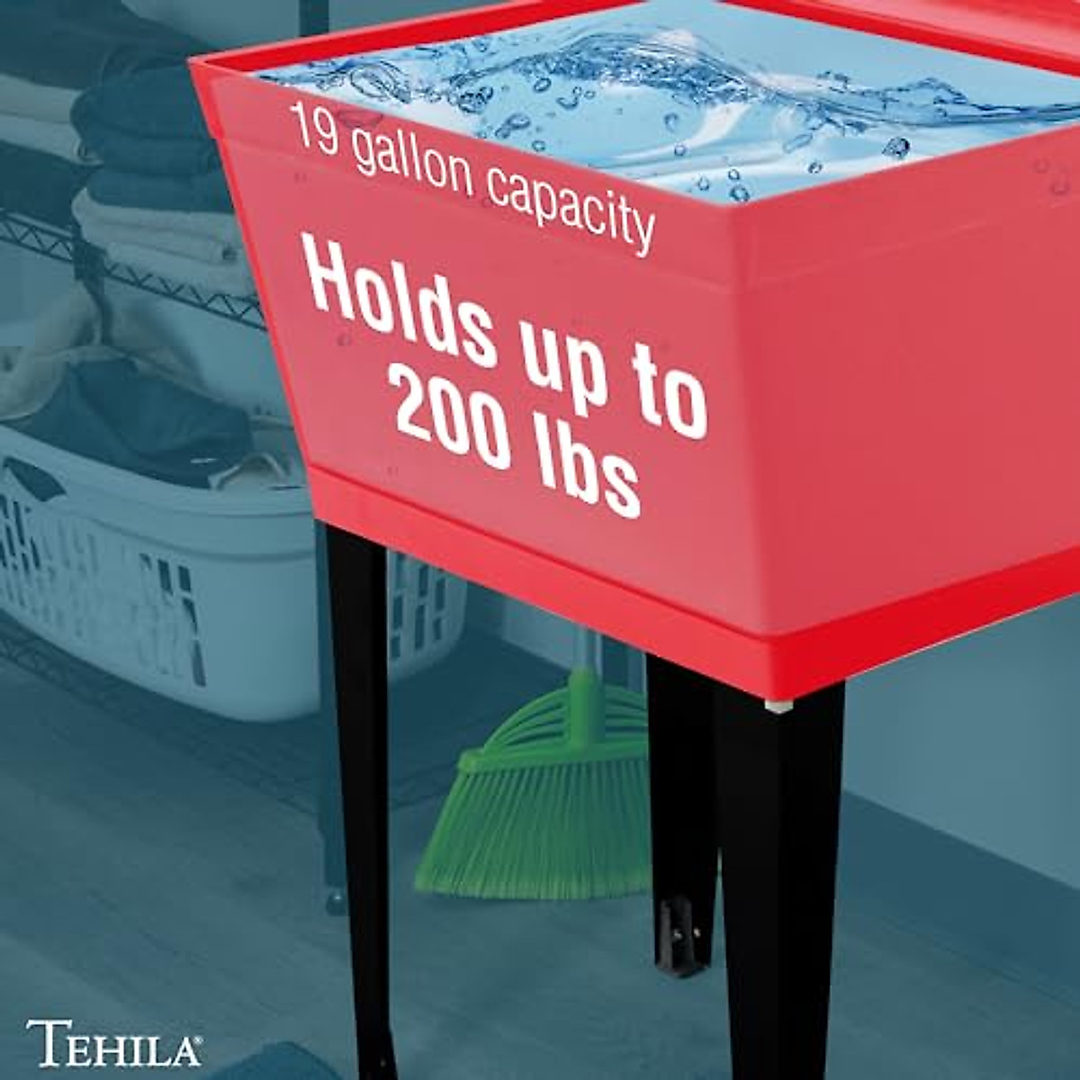 Grey Utility Sink Laundry Tub With Pull Out Faucet (PARENT) (Red Tub, Black Faucet)