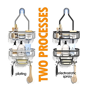 Ycpasta Simple Human Shower Caddies,Hanging Shower Caddy Bathroom Organizer,No Drilling Inside Bath Shower Rack Shelves Over,Shower Shelf For Inside Shower(Golden-M)