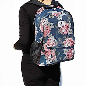 ESVAN Original Print Mesh Backpack Semi-Transparent Sackpack See Through Beach Bag Daypack Multi-Purpose Women Men Unisex (Flower)