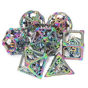 D&D Dice, Dungeons and Dragons Dice Metal DND Dice Set Polyhedral Hollow Role Playing D and D Starter Dice for RPG MTG Table Board Games Pathfinder Shadowrun Yahtzee (3D Dragon Rainbow White Number)
