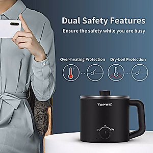 Topwit Electric Hot Pot, Mini Ramen Cooker, 1.6L Noodles Pot, Multifunctional Electric Cooker for Pasta, Shabu-Shabu, Oatmeal, Soup and Egg with Over-Heating Protection, Boil Dry Protection, Black