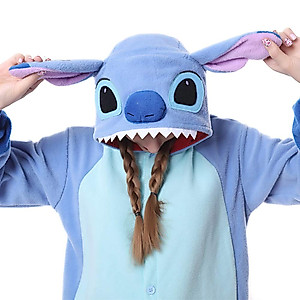 SIYUE Unisex Adult Onesie Costume Snug Fit One Piece Pajamas Christmas Sleepwear Halloween Jumpsuit Women Men Cosplay Animal Blue L
