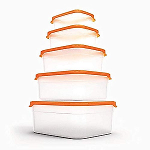 HELSIM Orange 10-Piece Containers Set with Lids for Storage, Lunch, and Meal Prep, Dishwasher & Microwave Safe