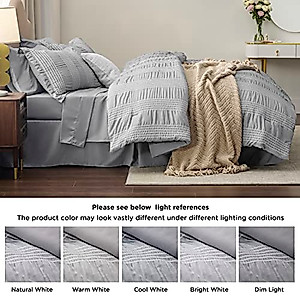 Bedsure Full/Queen Comforter Sets, 7 Pieces Bed in a Bag - Stripes Seersucker Bedding Set with Comforter, Flat Sheet, Fitted Sheet, Pillow Shams, Pillowcases