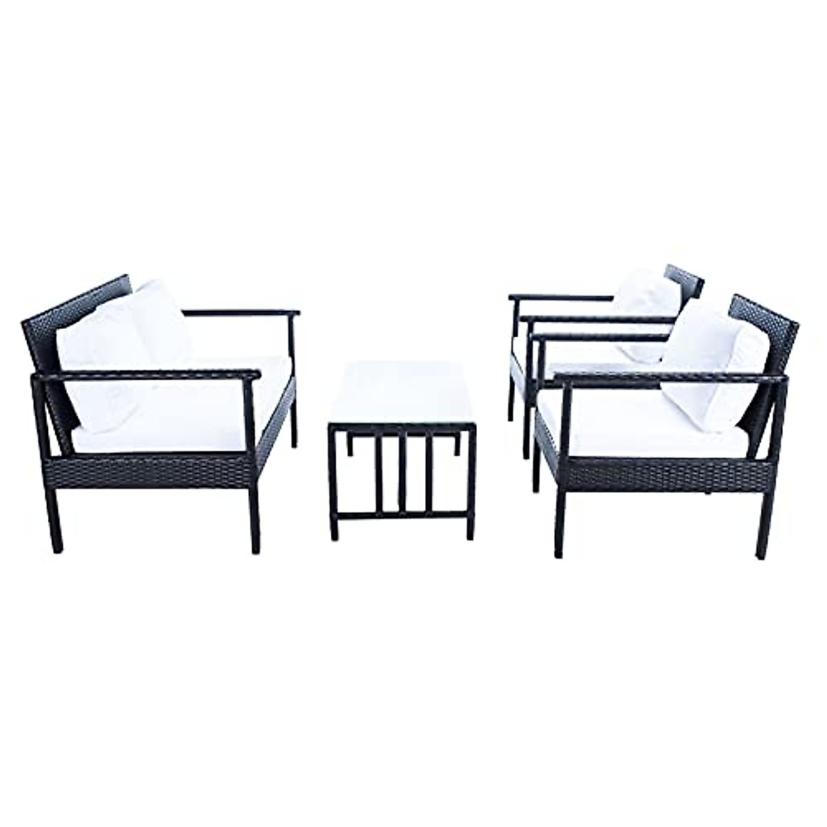 Safavieh Outdoor Collection Garnen Wicker Cushion 4-Piece Living Set PAT7714A, Black/White
