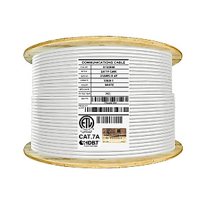Elite CAT7A Shielded Riser (CMR), Ethernet Cable 1000ft Reel, Shielded Foil Twisted Pair (S/FTP) 23AWG, Solid Pure Bare Copper, 1000MHz, UL Certified, Easy Pull, Bulk Networking Cable - White