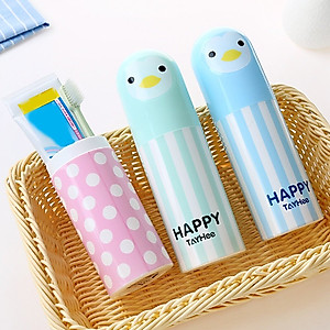 shengyuze Toothbrush Case Travel, Portable Cute Cartoon Penguin Toothbrush Toothpaste Holder Travel Storage Case - Green