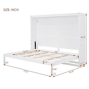 CJLMN Muti-Functional Design Full Size Murphy Bed Wall Bed with Space-Saving,Hide a Bed on a Cabinet,for Guest Room Home Office (White)