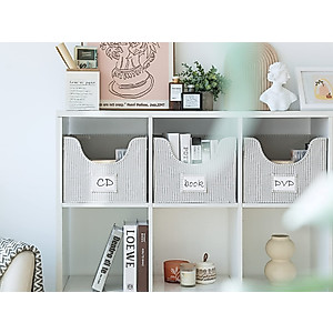 StorageWorks Closet Storage Bins, Closet Shelf Organizers, Fabric Storage Bin, Closet Organizer Bins with Cutout Window and 2 Handles, Clothes Storage Organizer, Medium, Grey and White Stripes, 3-Pack