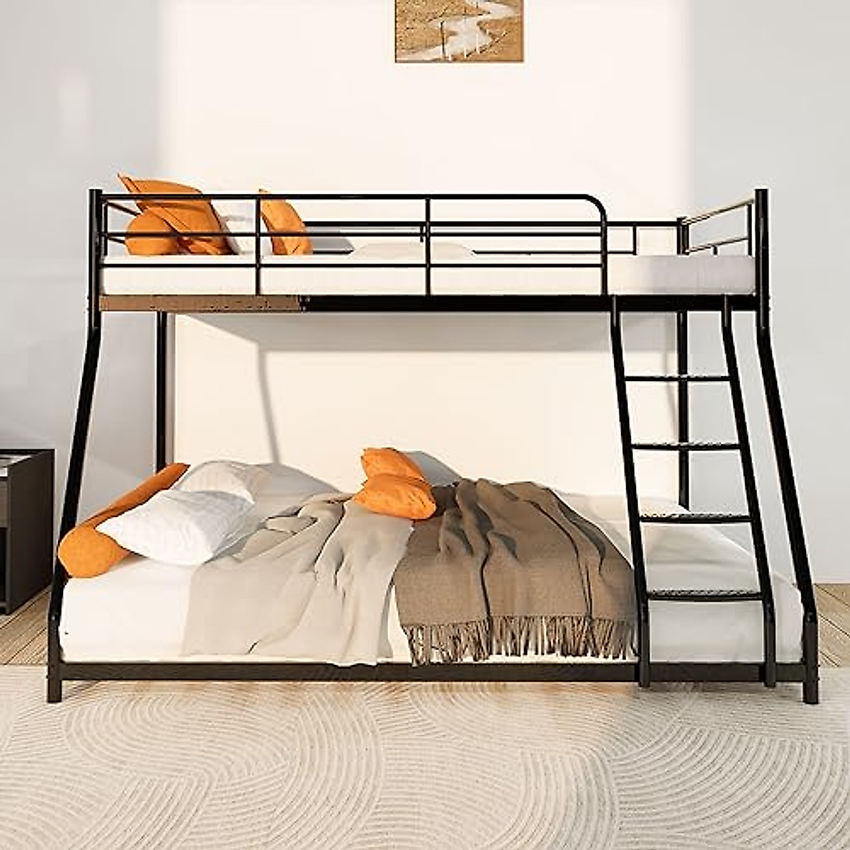 GRAYELL Metal Bunk Beds Twin Over Full Bunk Bed for Kids Teens Adults,Heavy Duty,CPC Certified,with Comfortable Rungs,No Box Spring Needed,Easy to Assemble,Black