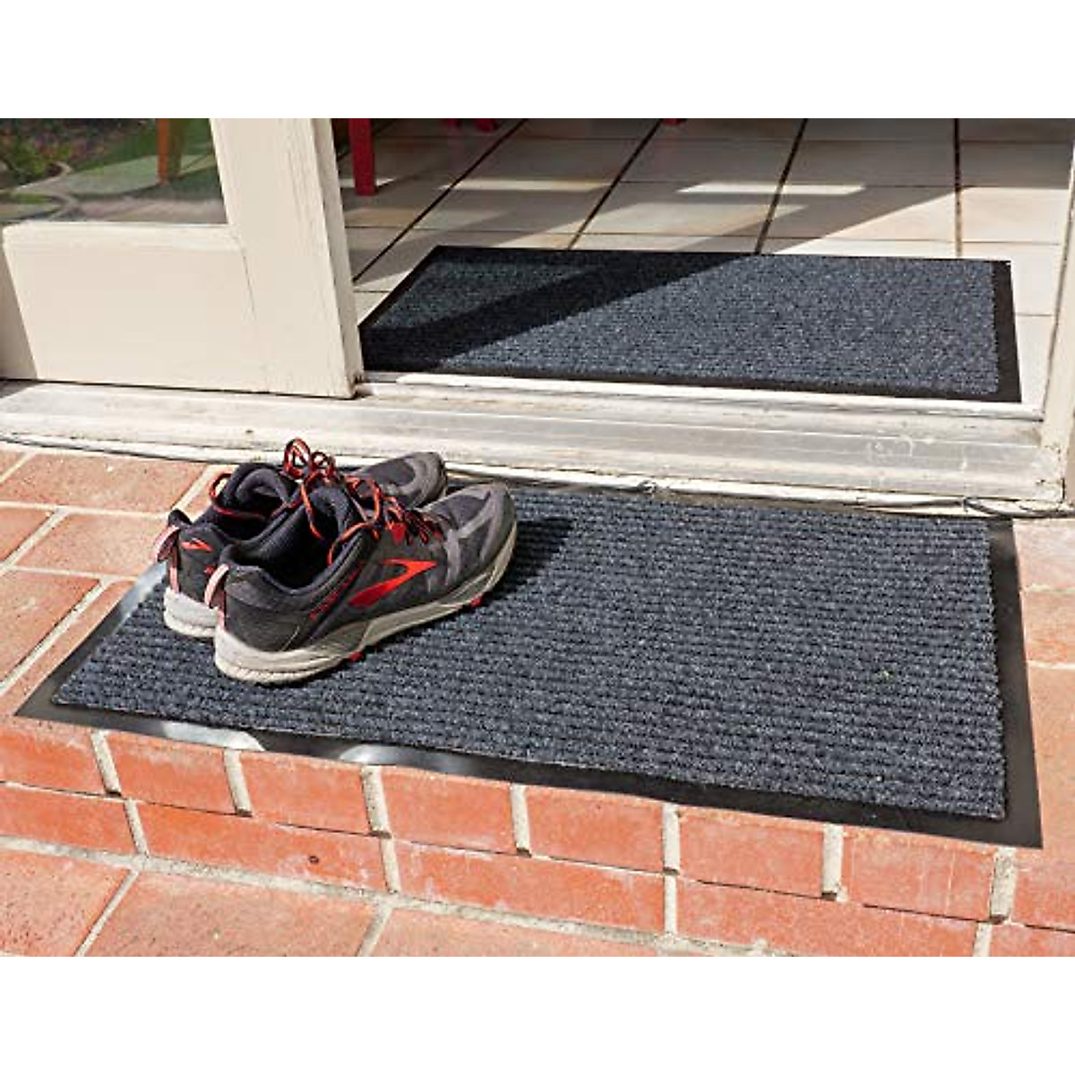 KAF Home Ribbed Door Mat, Durable Indoor Outdoor Entry Way Rug, Mud-Rooms, High Traffic Areas, Garages, Storefronts and Everyday Home Use, Gray Black