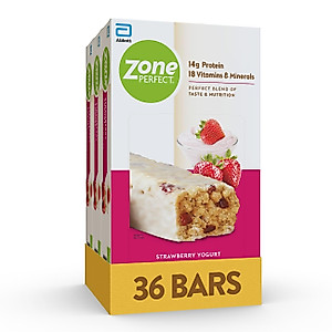 ZonePerfect Protein Bars, 18 vitamins & minerals, 14g protein, Nutritious Snack Bar, Strawberry Yogurt, 36 Bars