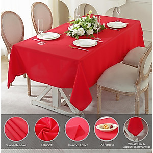 Craft And Party Rectangle Tablecloth, 60 x 102 Inch Red Tablecloth, 6ft Rectangle Table Cloth, Polyester Fabric Washable Tablecloth for Home, Party, Wedding or Restaurant Use.