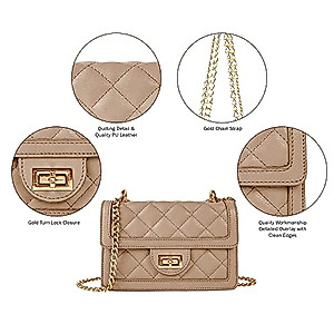 SG SUGU Small Quilted Crossbody Bag, Trendy Designer Shoulder Bag, Phone Wallet Purse for Women (Taupe)