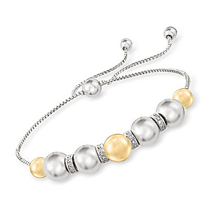 Ross-Simons 6-8mm Sterling Silver and 14kt Yellow Gold Bead Bolo Bracelet With .24 ct. t.w. Diamonds