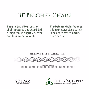 Biddy Murphy Celtic Knot Necklace 925 Sterling Silver, Fine Irish Pendant Jewelry for Women, Imported from Ireland, 18" Inch Length, 7/8" wide and 1 1/4" tall
