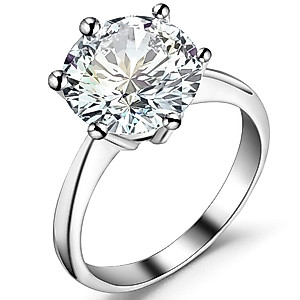 Jude Jewelers Stainless Steel 1 to 4 Carat Cubic Zircon Simulated Diamond Solitaire Wedding Engagement Ring (4 Carat, 6)