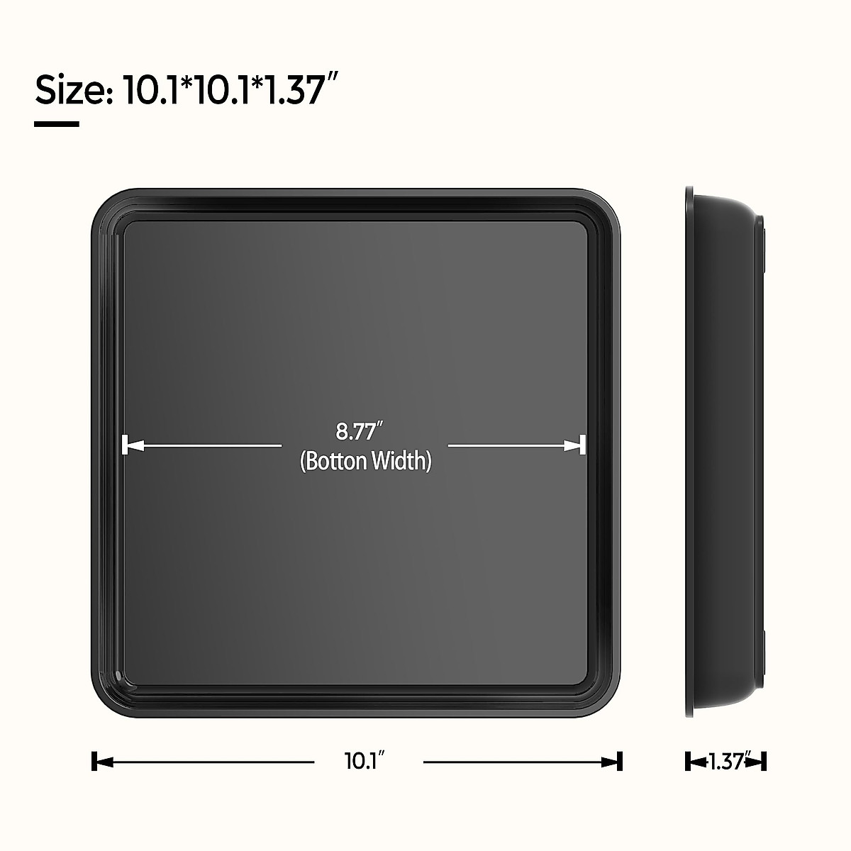 WAYNHUI Squared Plant Saucer 6/8/10/12/14/16/18/20inches Square Plastic Basin Tray Large/Small Water Receiving Tray (Black 10inch 5pack)