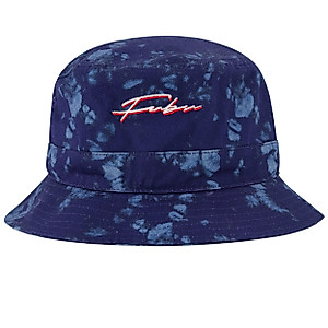 FUBU Bucket Hat, Tie Dye Cotton Twill Packable Travel Cap with Vintage Logo, Navy, One Size