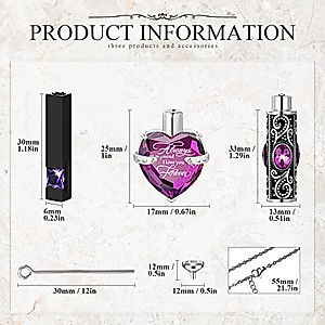 MTLEE 3 Pieces Cremation Urn Necklace for Ashes Vertical Bar Zircon, Heart Crystal Cremation Urn Necklace Urn Stainless Steel Necklace Waterproof Memorial Pendant Necklace (Purple Zircon)