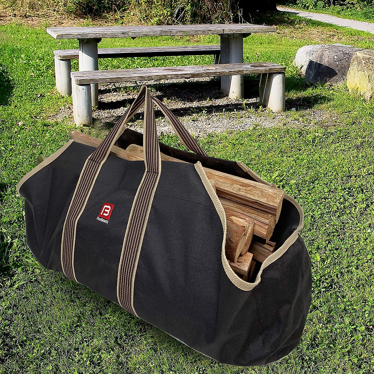 Fire Beauty Large Canvas Log Tote Bag Firewood Log Carrier