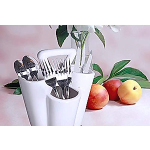 Farmhouse Decor 4 Section Ceramic Silverware Holder - Flatware and Cutlery Caddy - Kitchen Table Organizer (White)