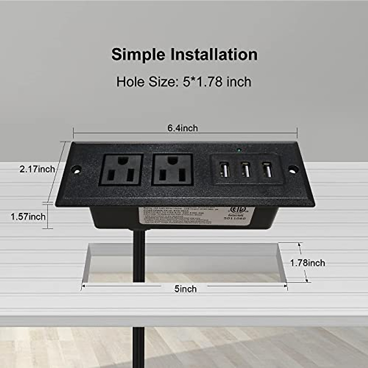 Desk Power Strip with USB Recessed Mounted Desktop Power Outlet 2 ...