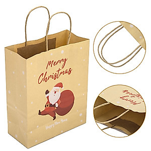 Ronvir 50Pcs Christmas Paper Bags, 7.2 x 3.2 x 8.8 inch Gift Bags Medium, Christmas Treat Bags, Xmas Goodie Bags With Handles Bulk For Christmas, Party