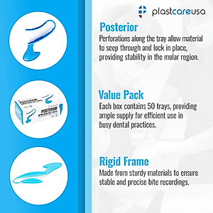 50 Posterior Blue Disposable Dental Bite Registration Trays, Impression Trays for Teeth Molds, 1 Box of 50 Bite Trays