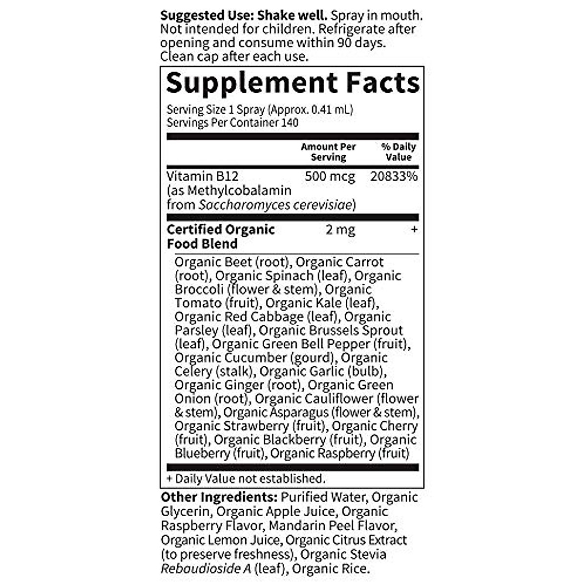 Garden of Life B12 Vitamin - mykind Organic Whole Food B-12 for Metabolism and Energy, Raspberry, 2oz Liquid