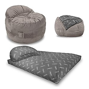 CordaRoy's Chenille Nest Gaming Bean Bag Chair with Controller Pockets and Handle, Convertible Foam-Filled Chair/Queen-Size Lounger, Charcoal