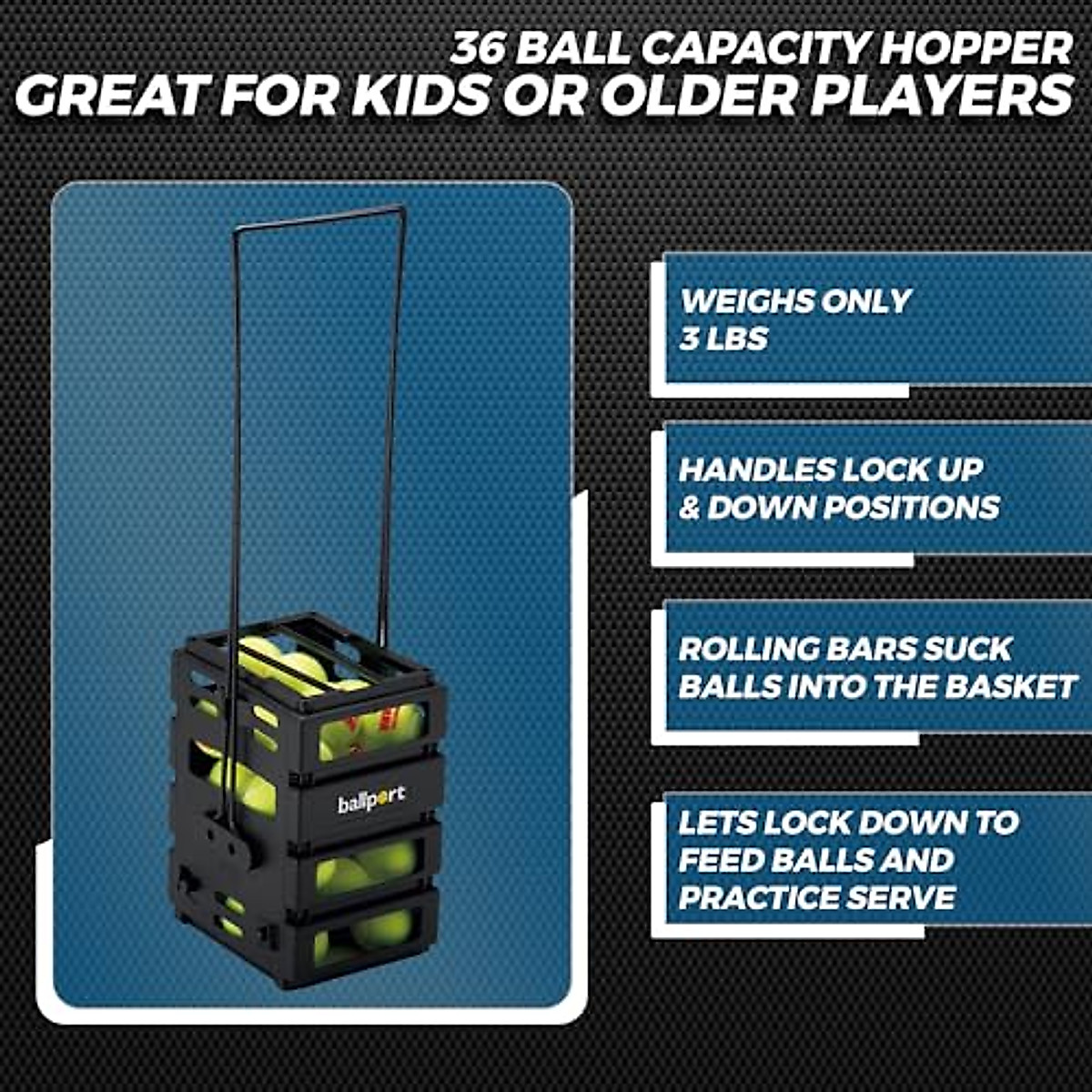 Tourna Pete Sampras Mini Ballport, Holds 36 Balls