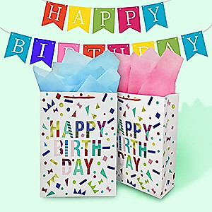 2 Pack 16.5" Extra Large Gift Bags with Tissue Paper for Birthday Party(White)